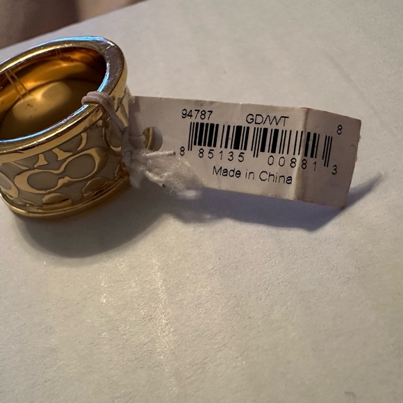 Coach | Jewelry | Coach Signature Gold And White Womens Jewelry Ring ...